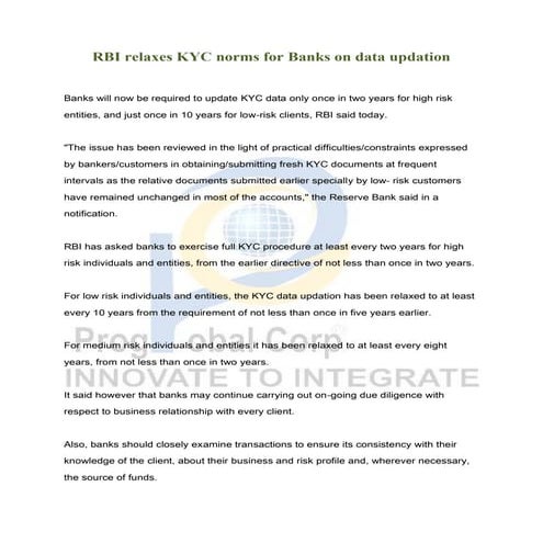 RBI relaxes KYC Norms for Banks on data updation | PDF