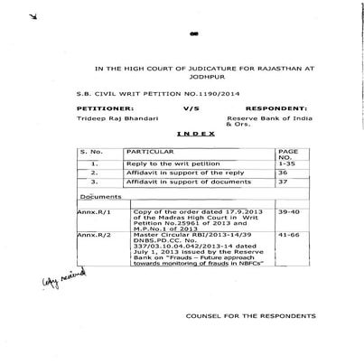 Reply by RBI in Writ Petition (First Leasing) | PDF