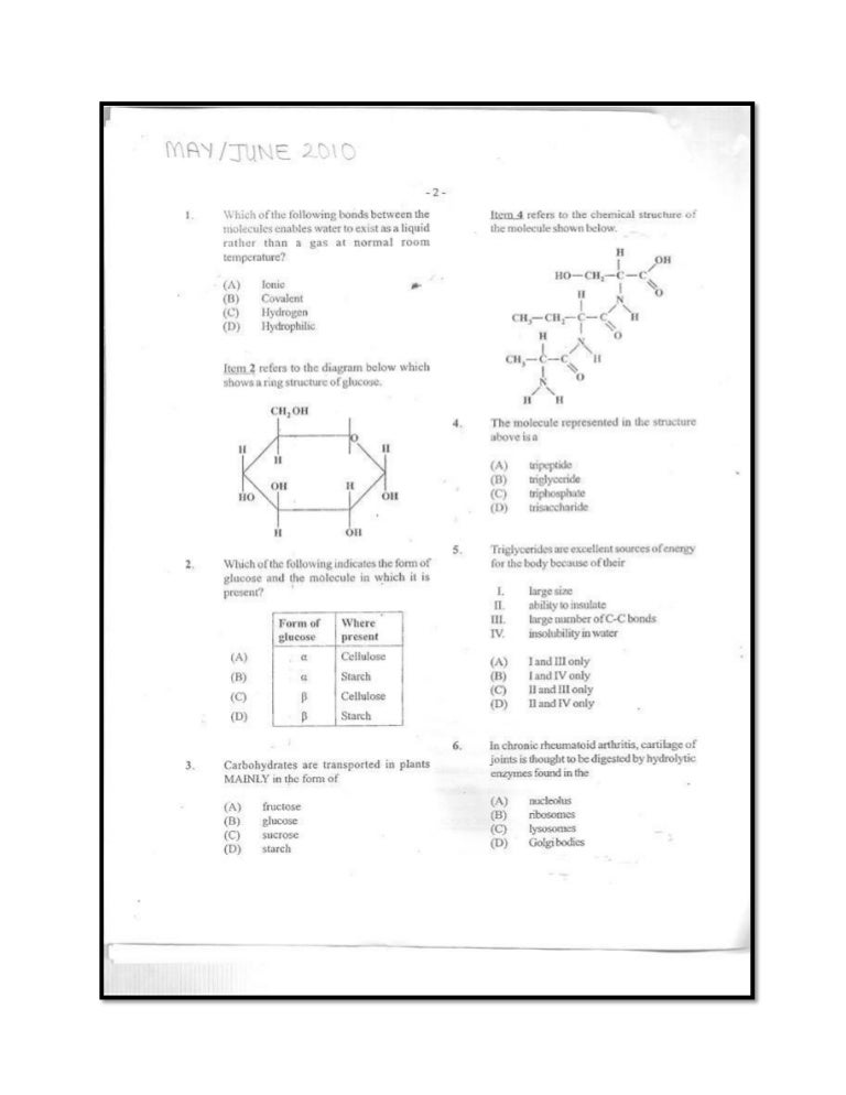 CAPE Biology 2010 Unit 1 Paper 1 cape-biology-2010-unit-1-paper-1