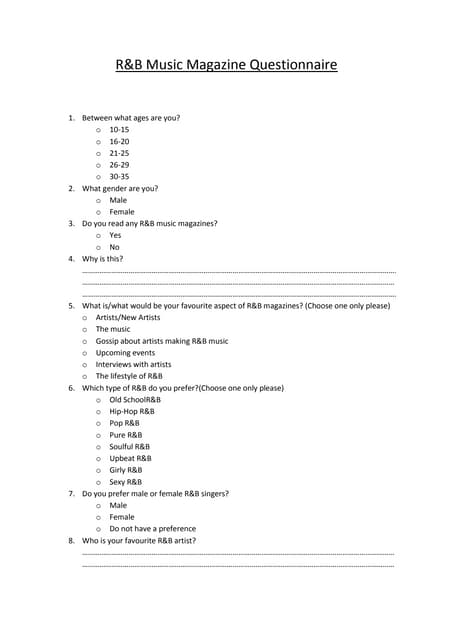 Pop magazine questionnaire