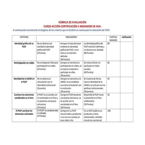 Rubrica de autoevaluación del ple | DOCX