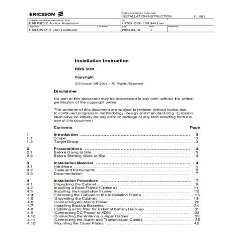 Rbs3101 instaallation instruction | PDF