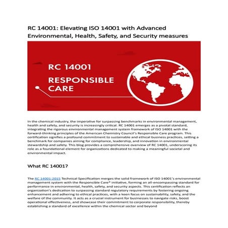 RC 14001 Certification: Enhancing ISO 14001 with EHS & Security ...