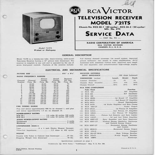 Rca 721 ts television (1947) service manual big manual | PDF