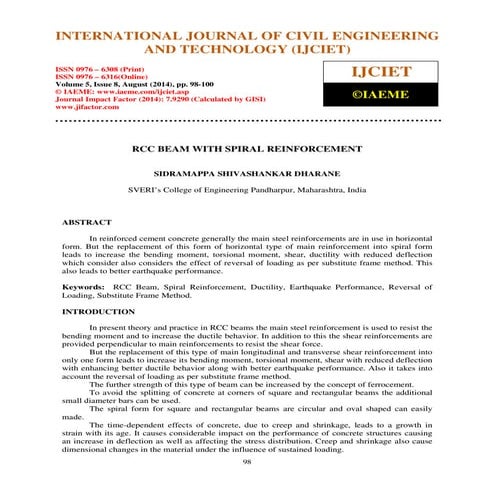 Rcc beam with spiral reinforcement | PDF