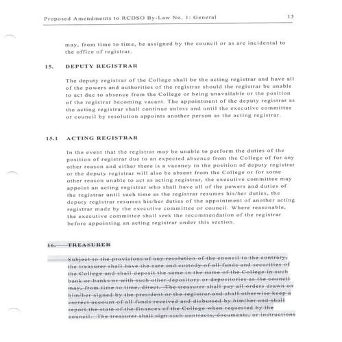 RCDSO By-Law Treasurer Removal | PDF
