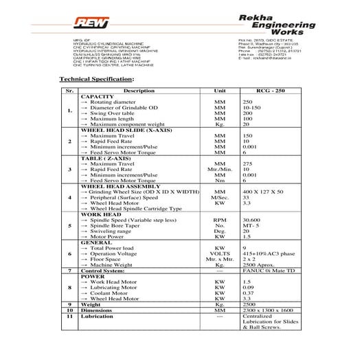 Technical specifications of Our CNC grinding machine | PDF