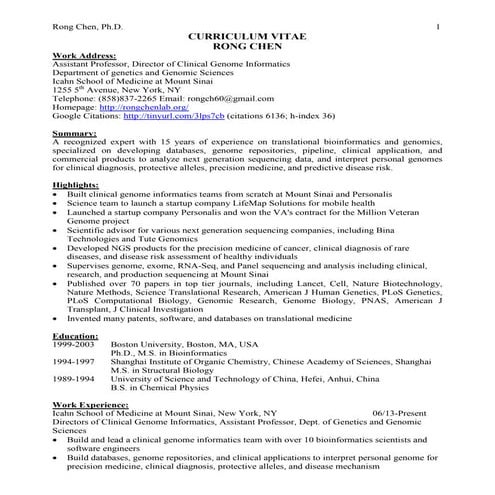 CV of Rong Chen | PDF