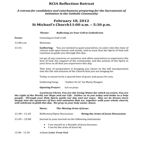 Rcia reflection retreat | DOCX