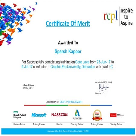 Rcpl Core Java Certificate Ppt