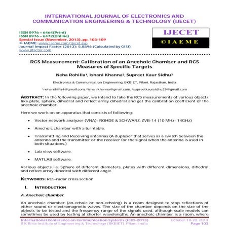 Rcs measurement calibration of an anechoic chamber and rcs | PDF