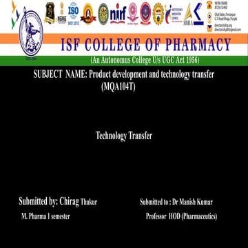 Technology Transfer in Pharmaceutical Industry. | PPTX