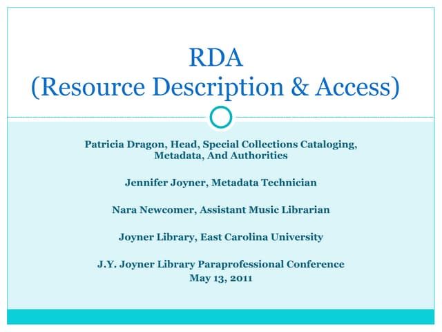 Rda Resource Description And Access Ppt Databases Computer Software And Applications