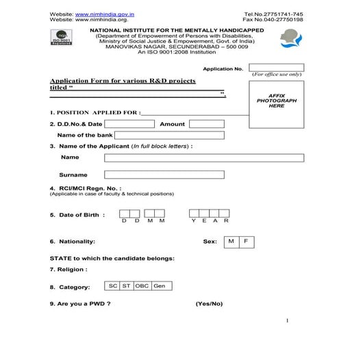 NIMH application form | PDF