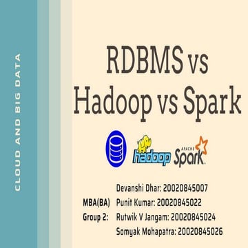 Rdbms Vs Hadoop Vs Spark Pptx Databases Computer Software And Applications 7074