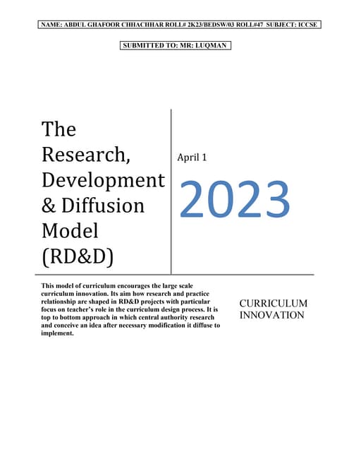 Decker Walker's curriculum model (1971) | PPTX