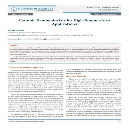 Ceramic Nanomaterials for High Temperature Applications -Crimson ...