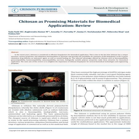 Chitosan as Promising Materials for Biomedical Application: Review -Crimson Publishers | PDF