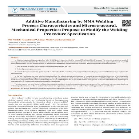 Additive Manufacturing by MMA Welding Process Characteristics and ...