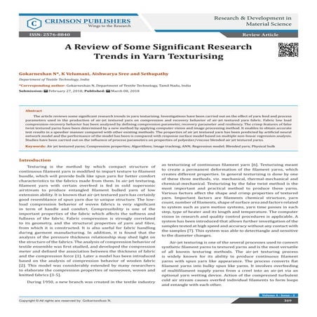 A Review of Some Significant Research Trends in Yarn Texturising ...