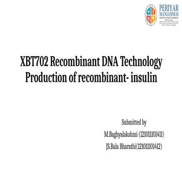 Recombinant DNA Technology production of Recombinant insulin | PPTX
