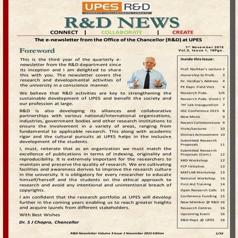 R&D NEWS, E-Newsletter from the Office of the Chancellor (R&D) at UPES ...
