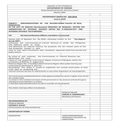 RDO no. 8 Baguio City BIR Zonal Value | PDF