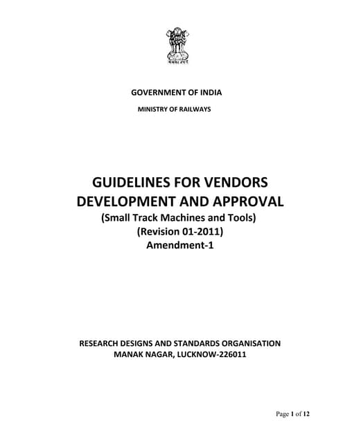 RDSO Guidelines for new Vendors- Rajni Ranjan | PDF | Manufacturing ...