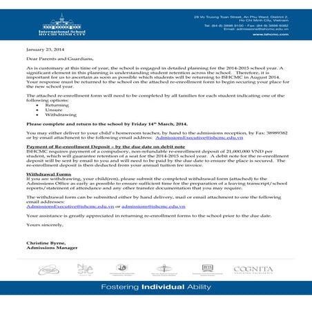 Re enrollment letter 2014-2015 | DOC