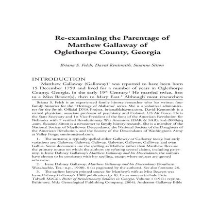 Re-examining the Parentage of Matthew Gallaway of Oglethorpe County ...