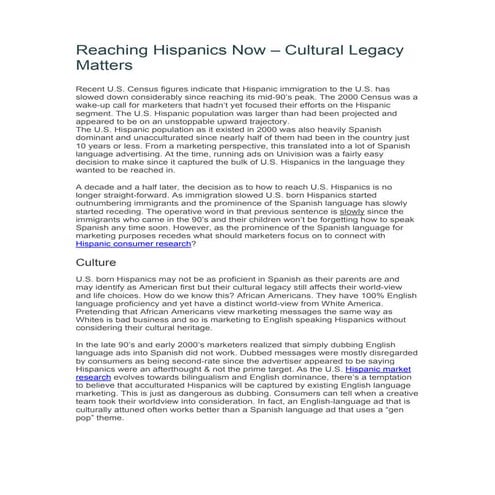 Core Values And General Cultural Insights Of Us Hispanics | PPT