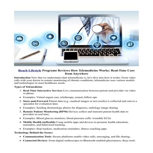 Reach Lifestyle Programs Reviews How Telemedicine Works Real-Time Care from Anywhere | PDF