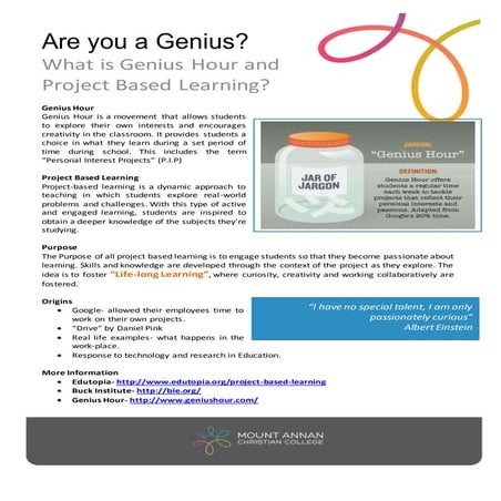 Genius Hour PBL Information Handout | PDF