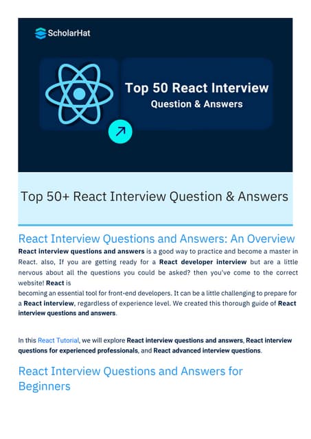 React Interview Question PDF By ScholarHat | PDF React Interview Question PDF By ScholarHat | PDF