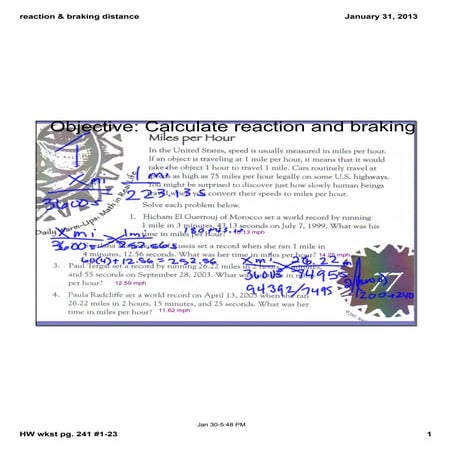 Reaction & braking distance | PDF