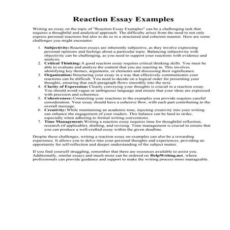 Reaction Essay Examples | PDF