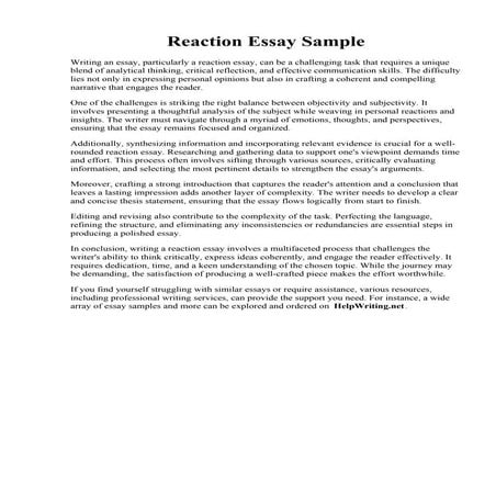 Reaction Essay Sample. Summary reaction paper. Summary and reaction ...