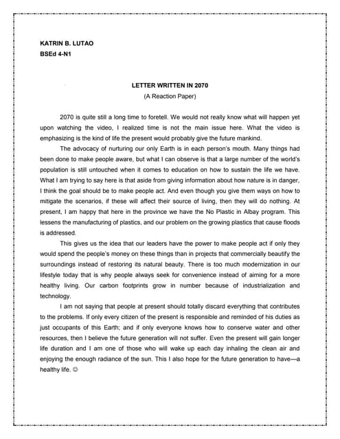 SAMPLE REACTION PAPER | PDF