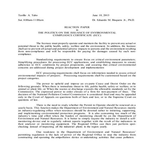 Reaction paper on ecc | DOCX