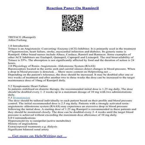 Reaction Paper On Ramipril | PDF