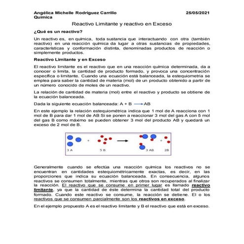 Reactivo limitante y reactivo en exceso | DOCX