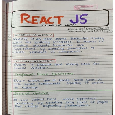 React js Handwritten Notes, use it or not depends on you. | PDF