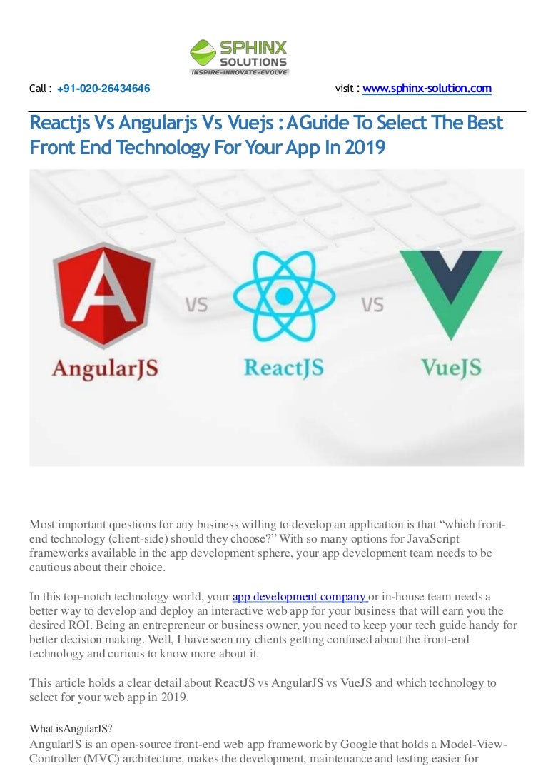 Reactjs Vs Angularjs Vs Vuejs A Guide To Select The Best Front End T
