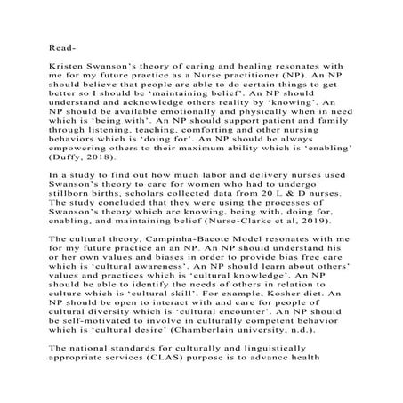 Read- Kristen Swanson’s theory of caring and healing resonates w | PDF