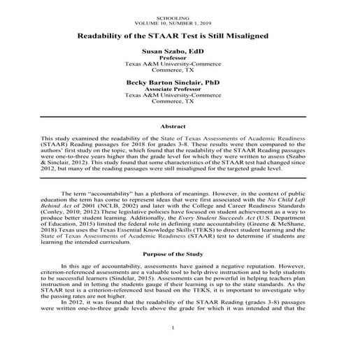 Readability of staar is misaligned schooling v10 n1,2019 | PDF ...
