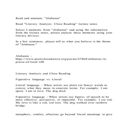 Read and annotate AlabanzaRead Literary Analysis Close Rea | DOCX