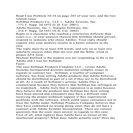 Read Case Problem 10-16 on page 283 of your text, and the two relate.docx