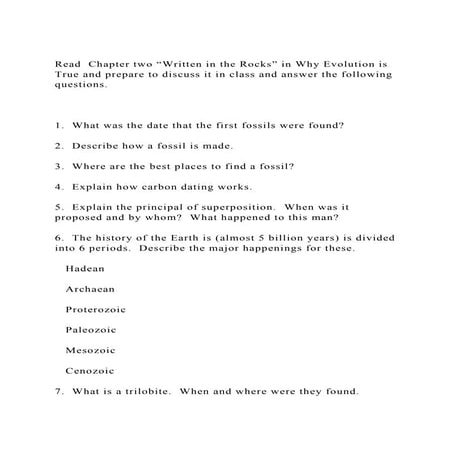 Read Chapter two Written in the Rocks” in Why Evolution is True .docx