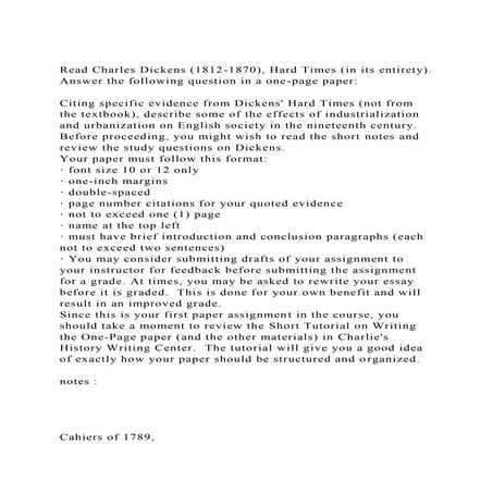 Read Charles Dickens (1812-1870), Hard Times (in its entirety).A.docx