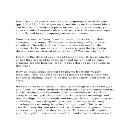 Read David Lenson’s On the Contemporary Use of Rhyme” (pp. 156-.docx ...